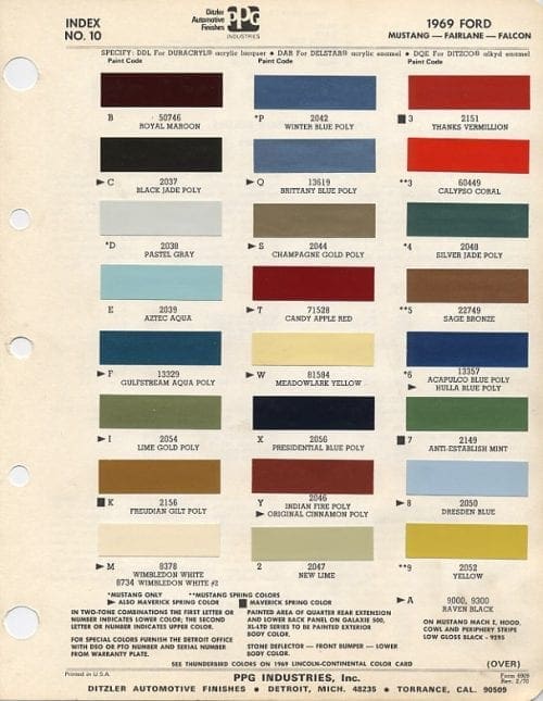 1969 Mustang Color Information