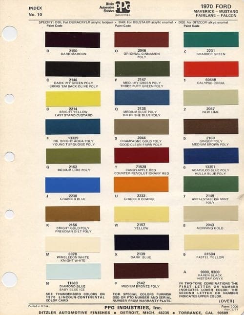 1970 Mustang Color Information