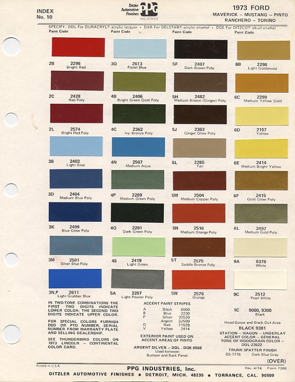 1973 Mustang Color Information