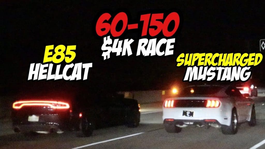 $4k Drag Race Between A Supercharged Mustang And E85 Hellcat Charger ...