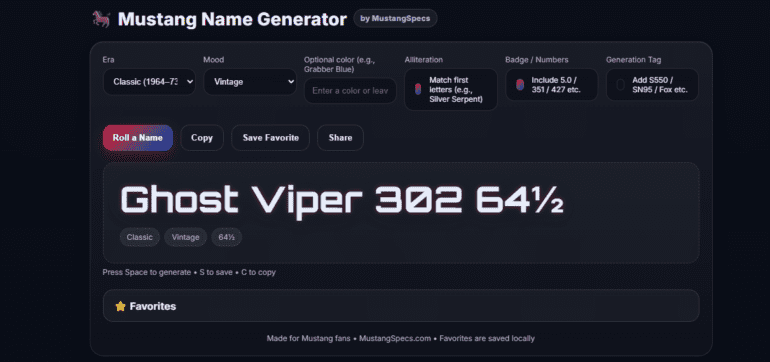 Mustang Name Generator • MustangSpecs - Mustang Specs